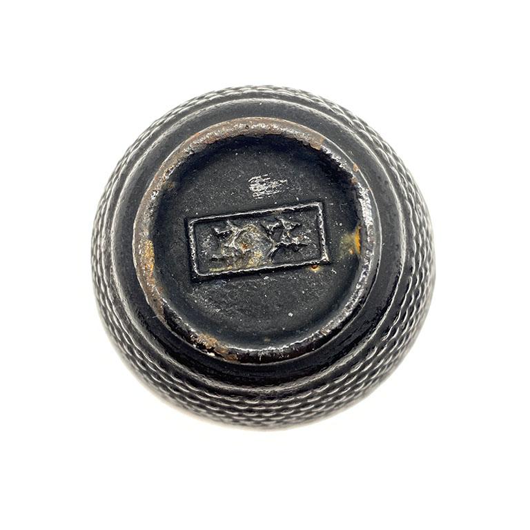 Chinoiserie Black Knobby Iron Tea Cups, a Pair For Sale at 1stDibs