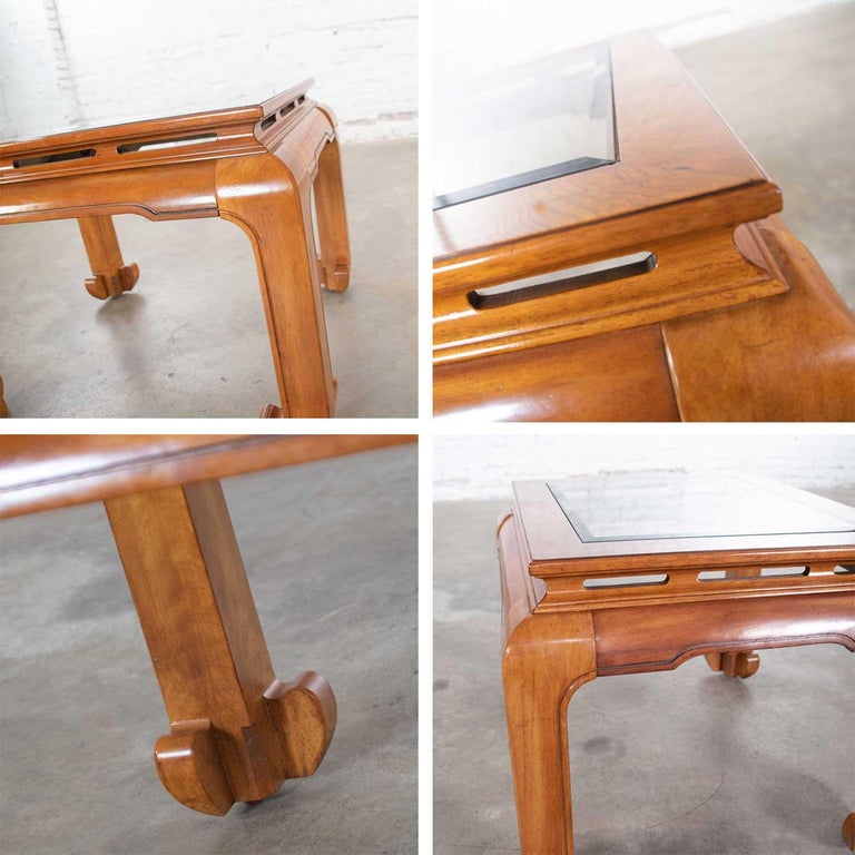 Chinoiserie Chow Leg Ming Style End Table Smoke Glass Top Insert ...