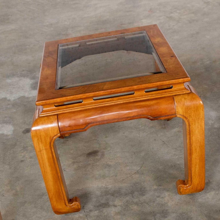 Chinoiserie Chow Leg Ming Style End Table Smoke Glass Top Insert ...