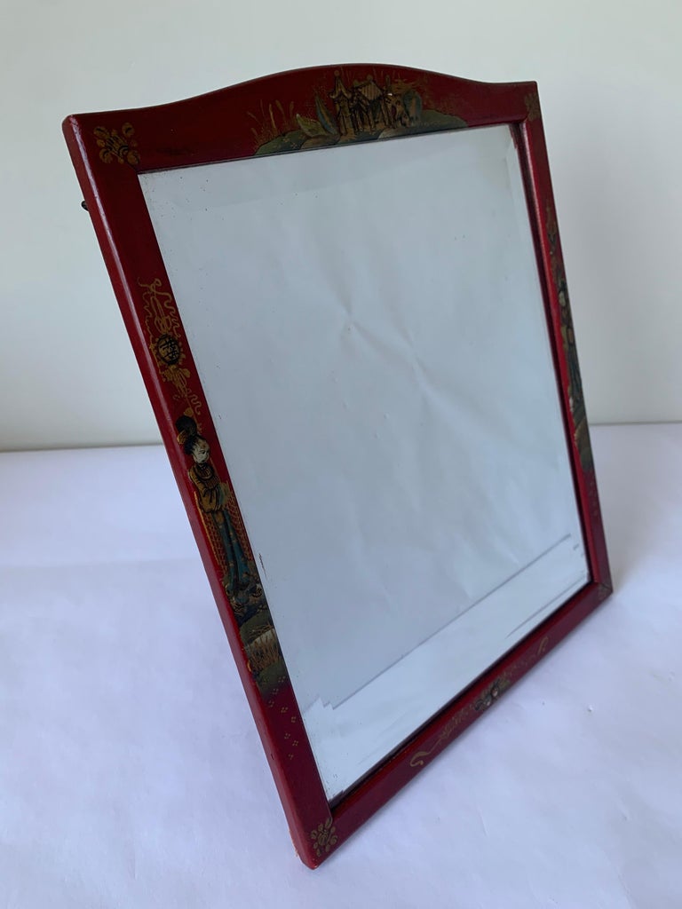 Chinoiserie Cinnabar Red Hand Painted Vanity Mirror For Sale at 1stDibs ...