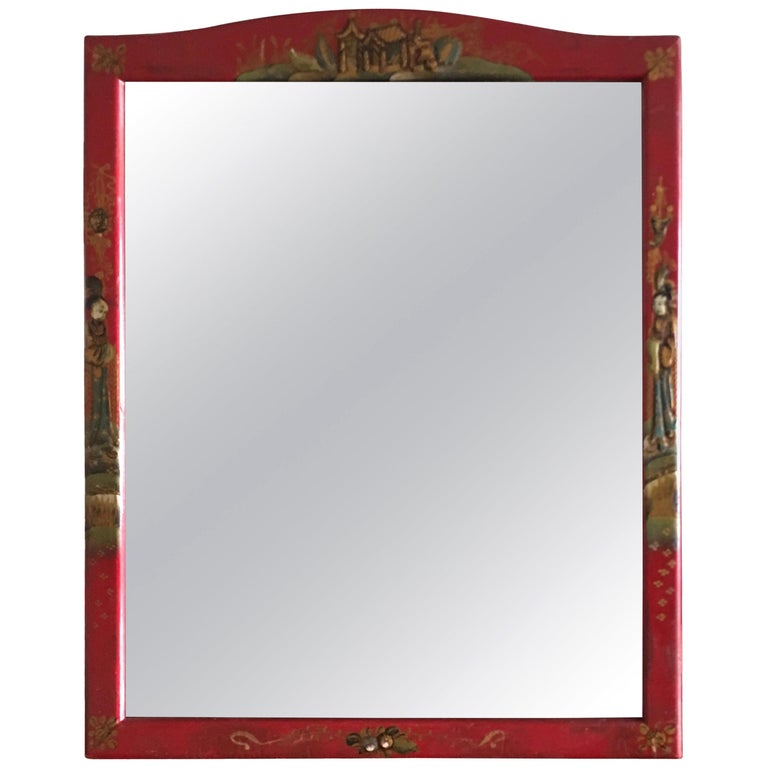 Chinoiserie Cinnabar Red Hand Painted Vanity Mirror For Sale at 1stDibs ...