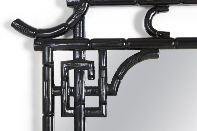 Chinoiserie Ebonized Pagoda Pediment Wall Mirror For Sale at 1stDibs