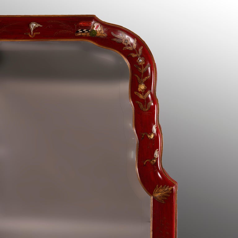 Chinoiserie Enamel Decorated Vermillion Red Wall Mirror 20th C For Sale ...