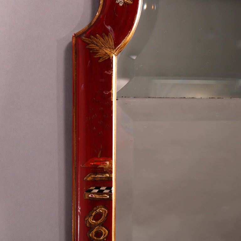 Chinoiserie Enamel Decorated Vermillion Red Wall Mirror 20th C For Sale ...