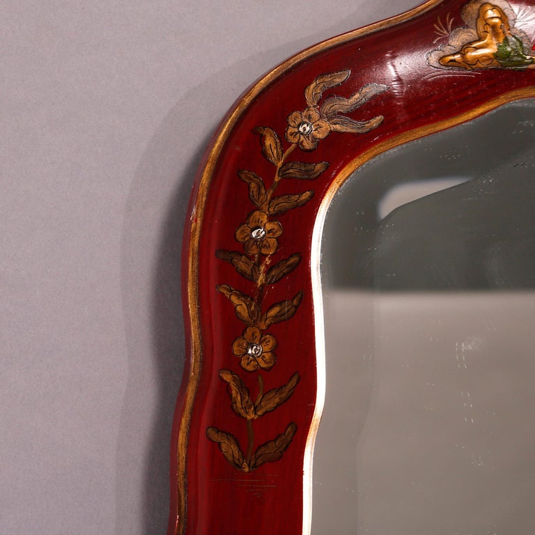 Chinoiserie Enamel Decorated Vermillion Red Wall Mirror 20th C For Sale ...