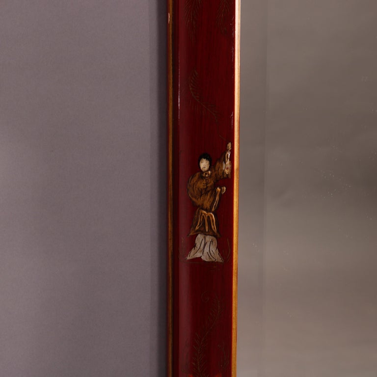 Chinoiserie Enamel Decorated Vermillion Red Wall Mirror 20th C For Sale ...