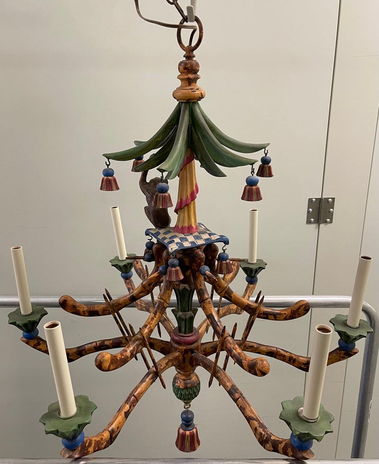 Chinoiserie Faux Bamboo Monkey Chandelier For Sale at 1stDibs