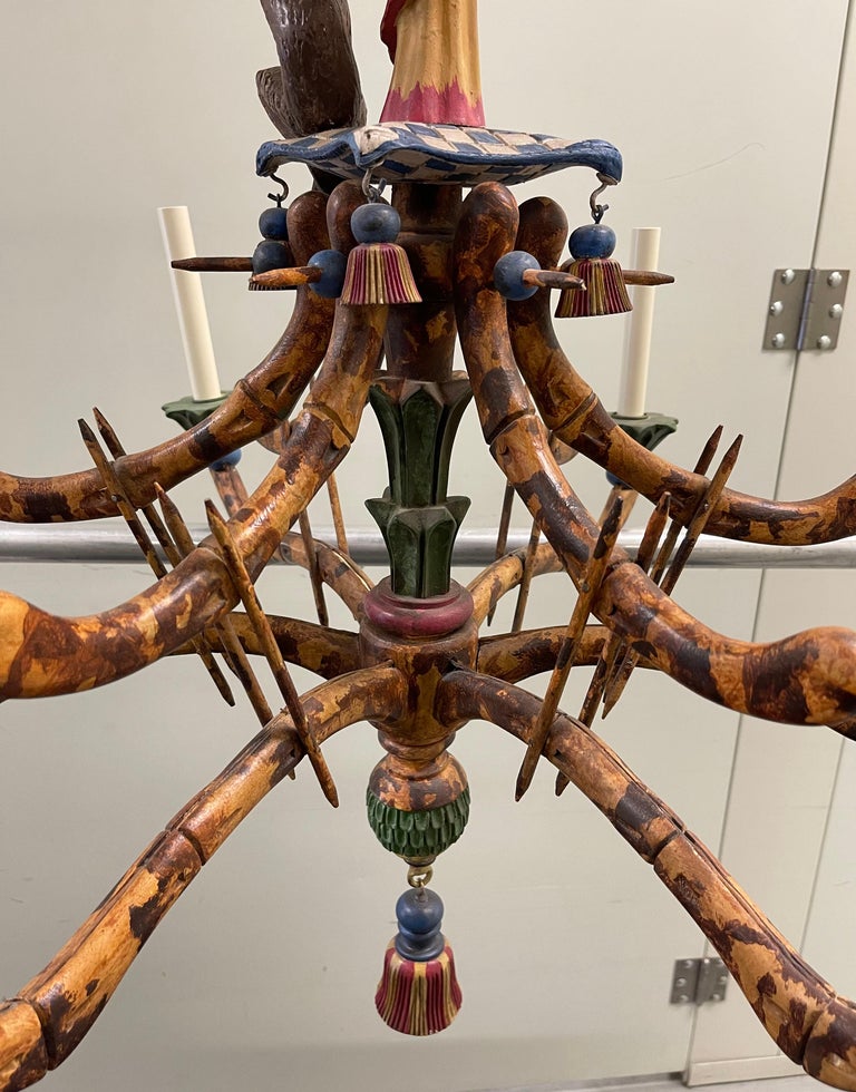 Chinoiserie Faux Bamboo Monkey Chandelier For Sale at 1stDibs