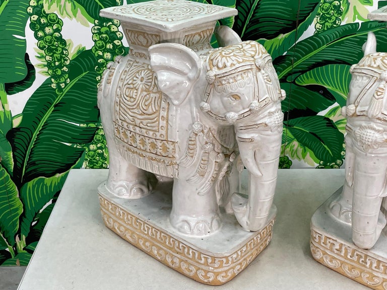 Chinoiserie Glazed Terracotta Elephant Garden Stools For Sale at 1stDibs