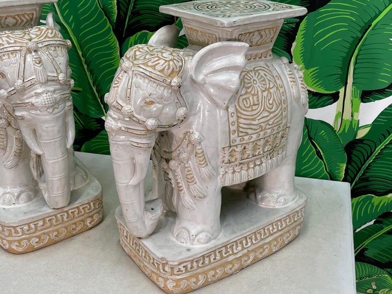 Chinoiserie Glazed Terracotta Elephant Garden Stools For Sale at 1stDibs
