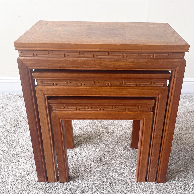 Chinoiserie Hand Carved Asian Wood Nesting/Stacking Tables For Sale at ...