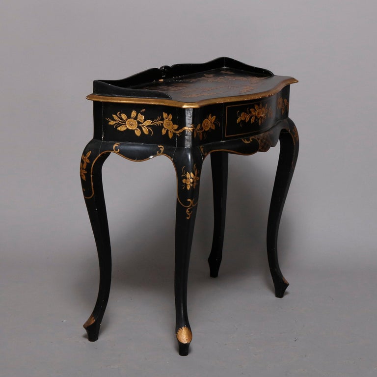 Chinoiserie Hand Painted and Gilt Pictorial Ebonized Single Drawer ...