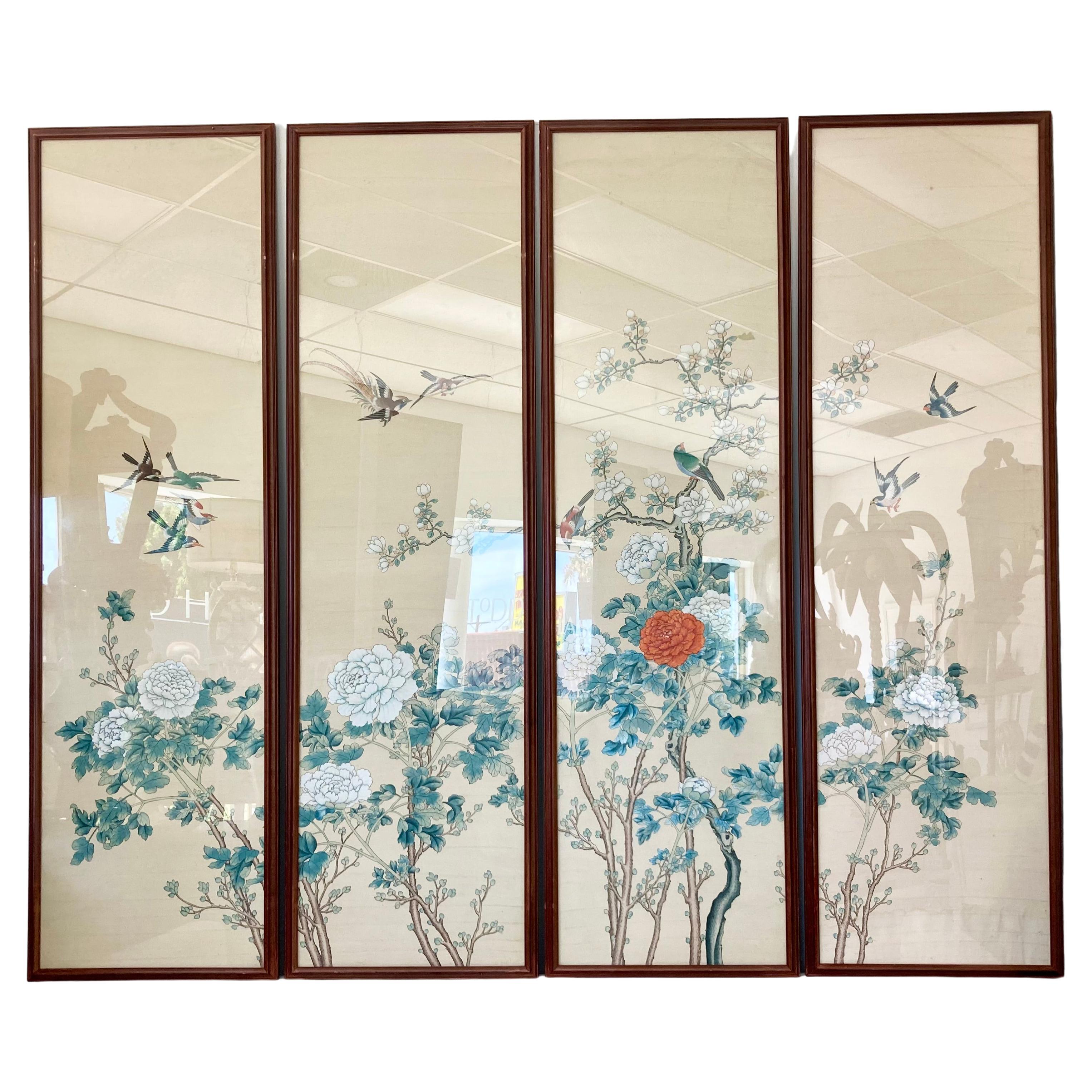 Chinoiserie Hand Painted Silk Wallpaper Panels - Set of 4 For Sale at ...