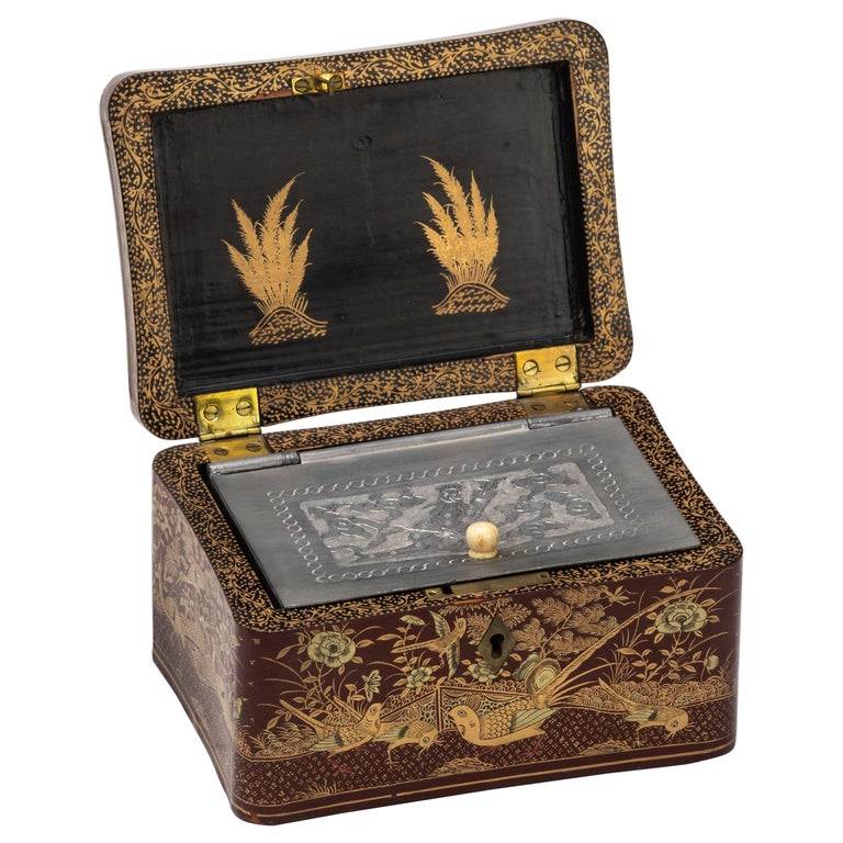 Chinoiserie Lacquer Tea Caddy Box at 1stDibs