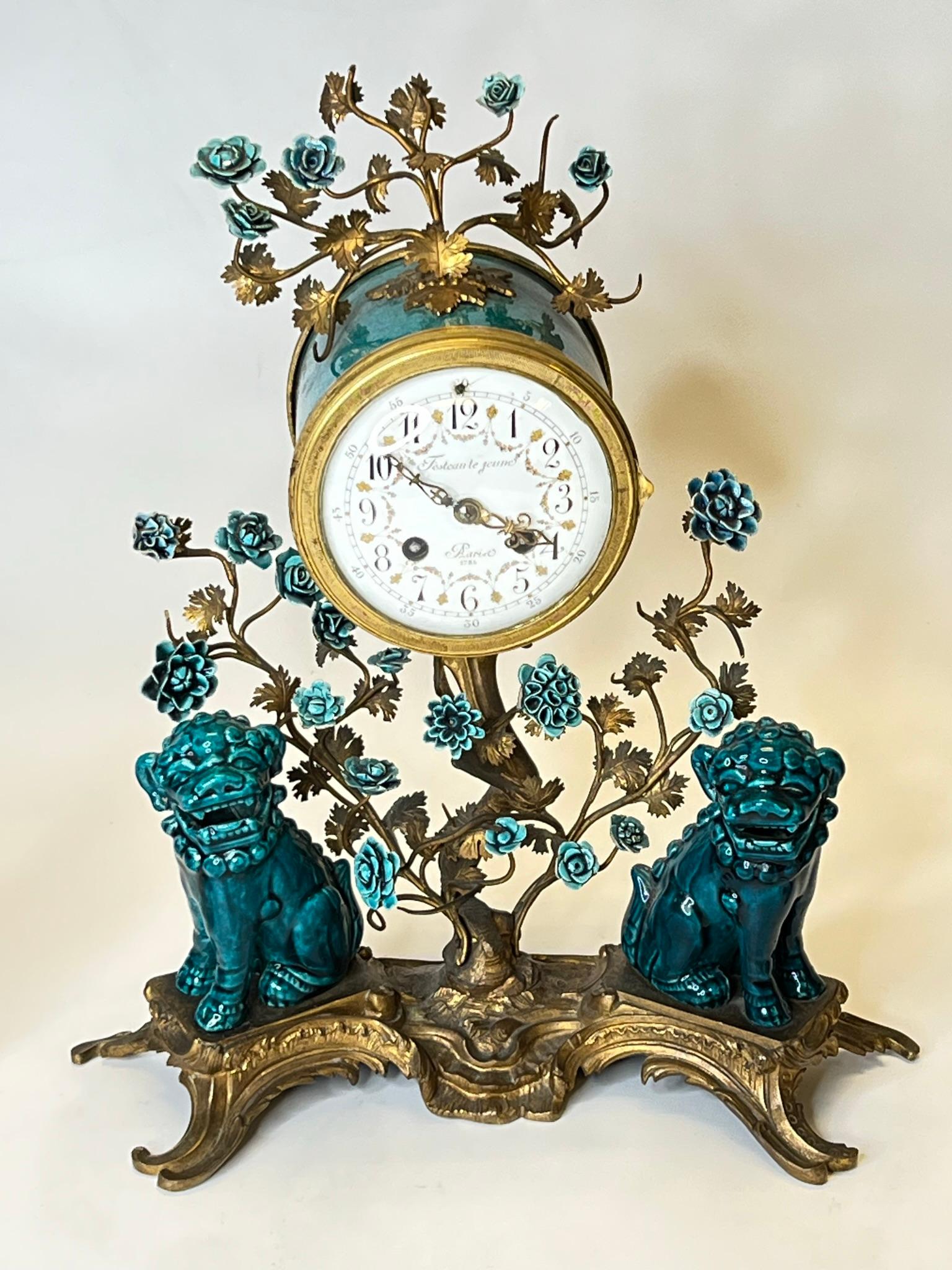 Chinoiserie Porcelain and Bronze Clock Garniture by Samuel Marti For ...
