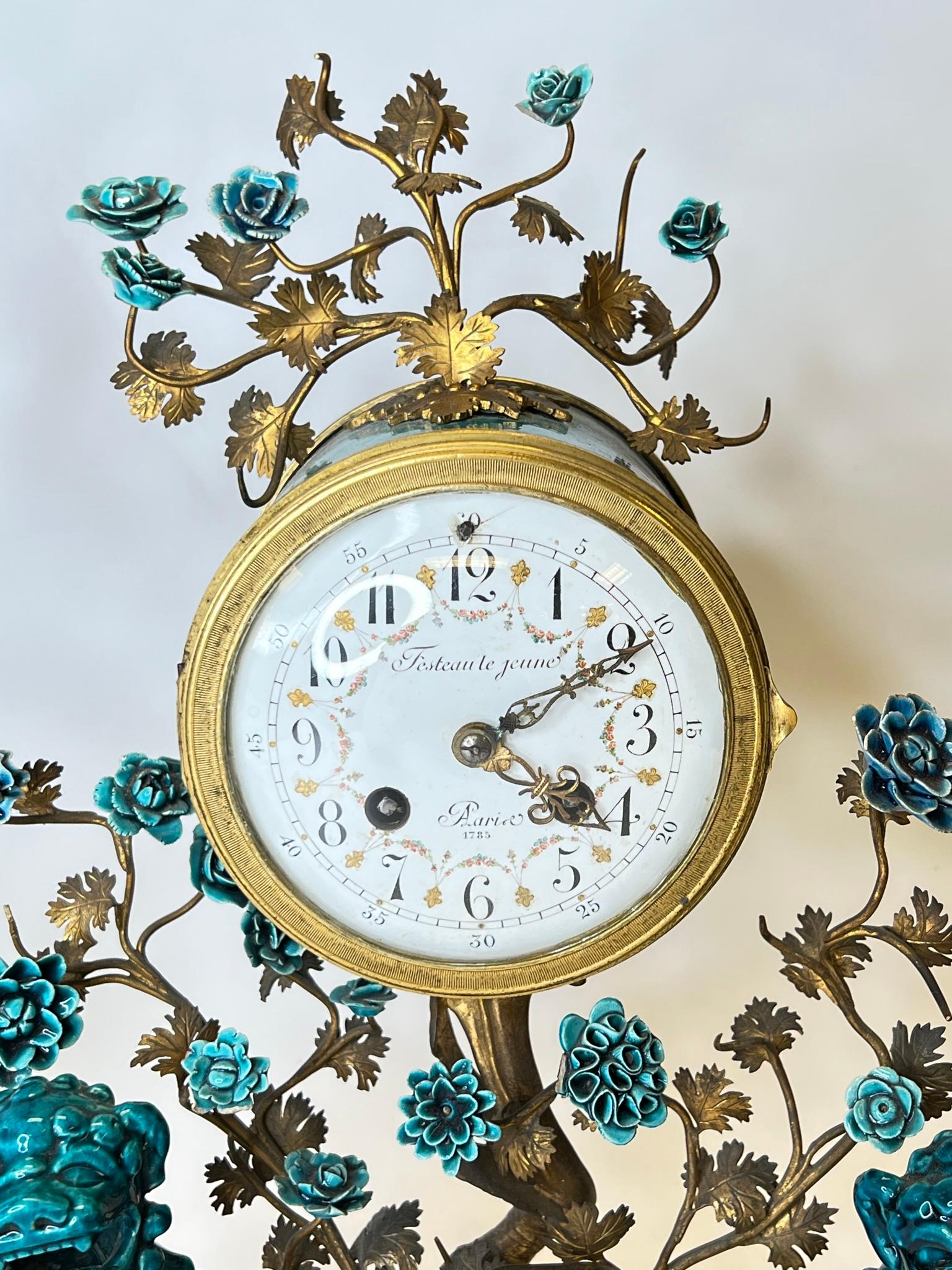 Chinoiserie Porcelain and Bronze Clock Garniture by Samuel Marti For ...