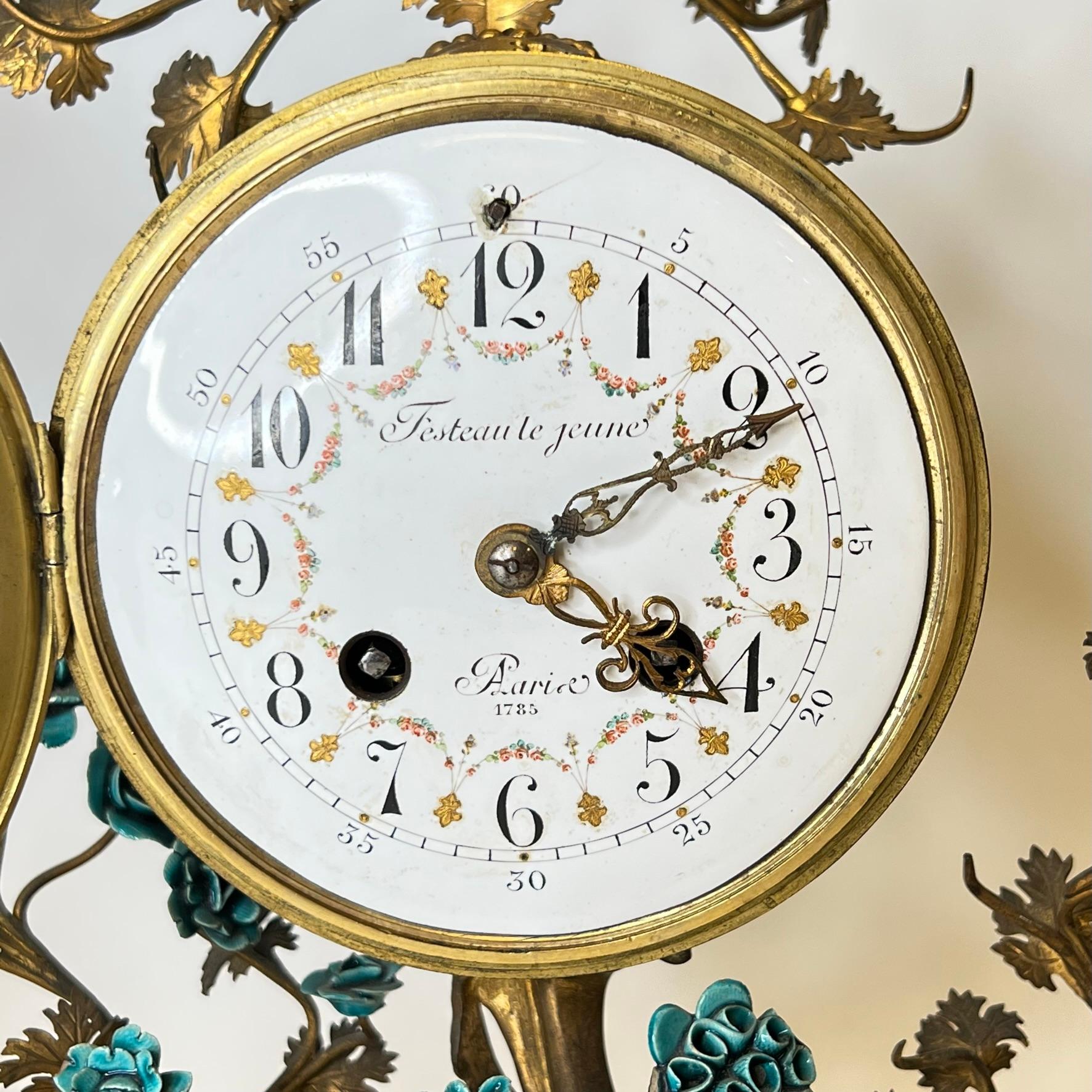 Chinoiserie Porcelain and Bronze Clock Garniture by Samuel Marti For ...