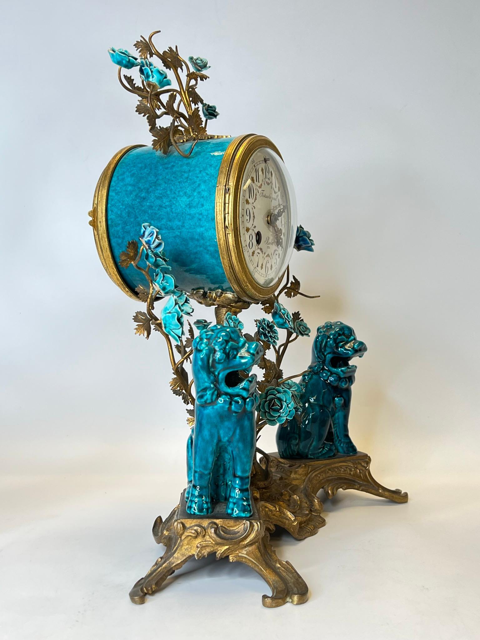 Chinoiserie Porcelain and Bronze Clock Garniture by Samuel Marti For ...