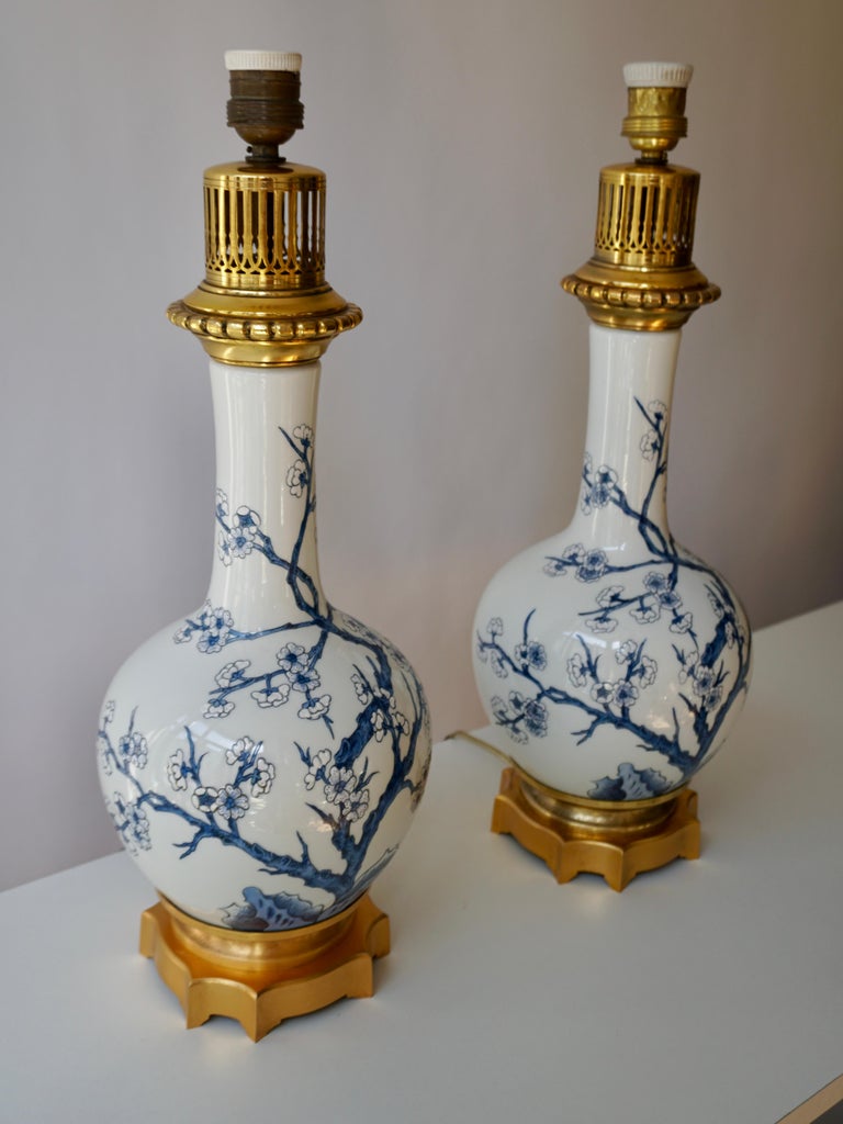 One Chinoiserie Porcelain Blue and White Flower Table Lamp at 1stDibs