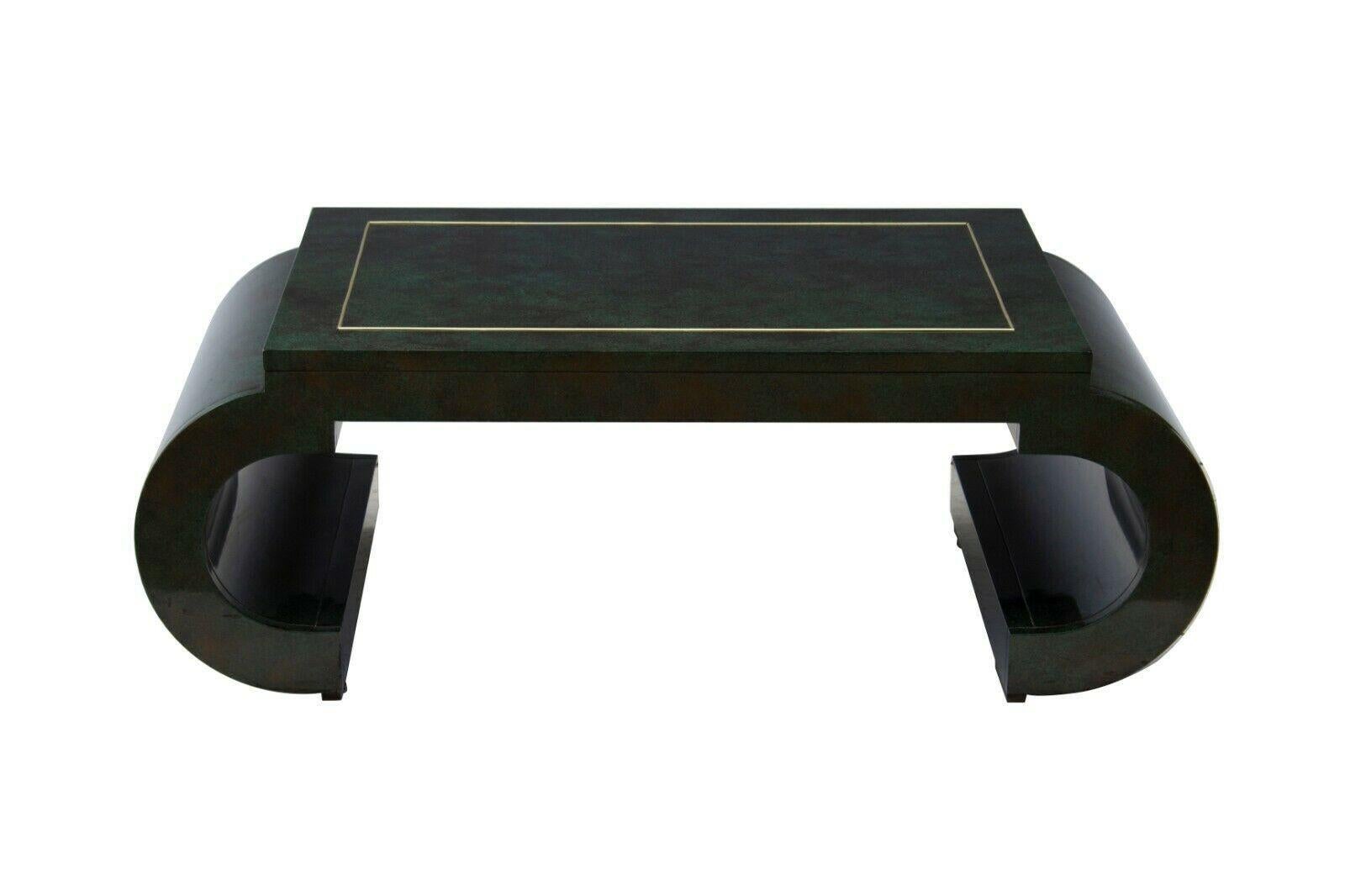 Chinoiserie Scroll Coffee Table Dark Green Lacquer with Brass Bead by ...