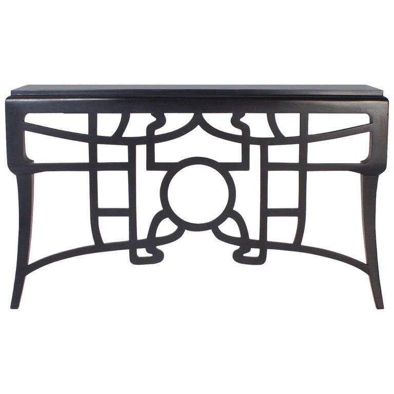 Chinoiserie Style Black Lacquered Wall-Mounted Console For Sale at ...