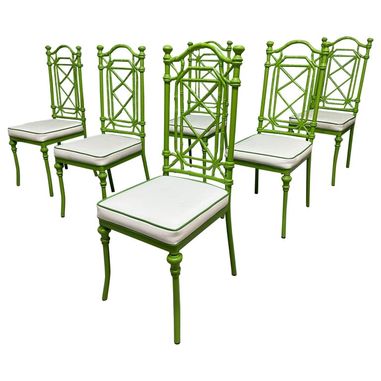 Chinoiserie Style Metal Dining Chairs by Kessler, Set of 6 at 1stDibs