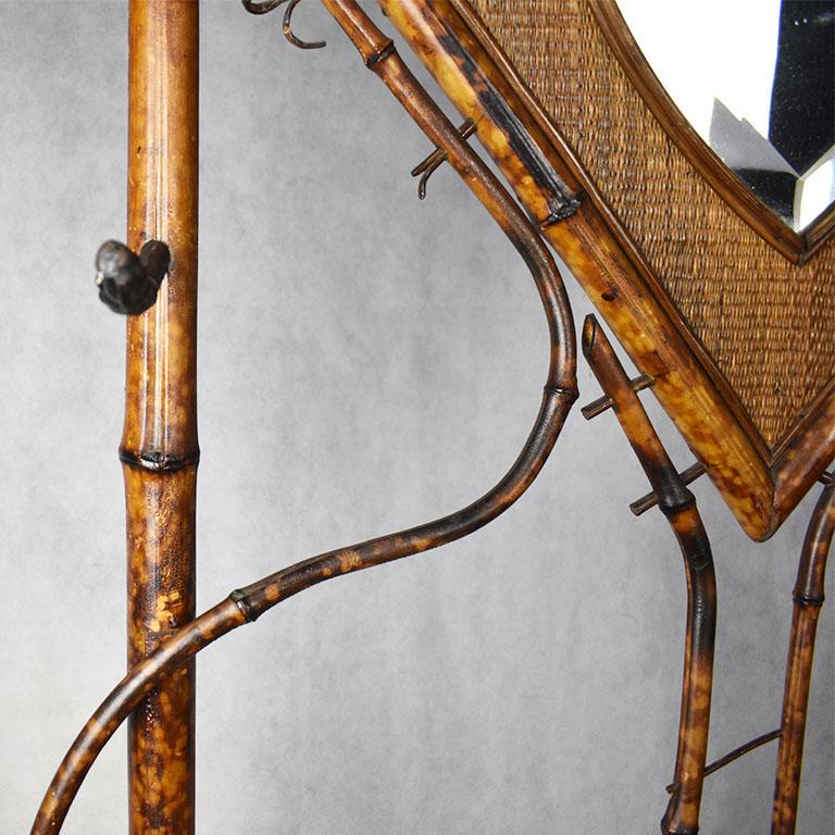 Chinoiserie Tortoise or Burnt Bamboo Hall Tree with Mirror and Hooks at ...