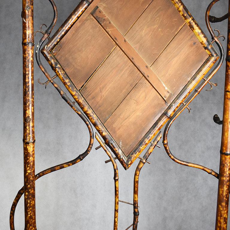 Chinoiserie Tortoise or Burnt Bamboo Hall Tree with Mirror and Hooks at ...