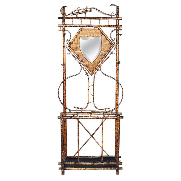 Chinoiserie Tortoise or Burnt Bamboo Hall Tree with Mirror and Hooks at ...