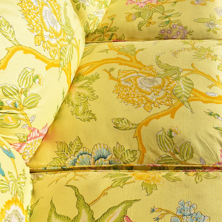 Chintz Yellow Floral Couch Slip Cover Over Red Mid Century Fabric ...