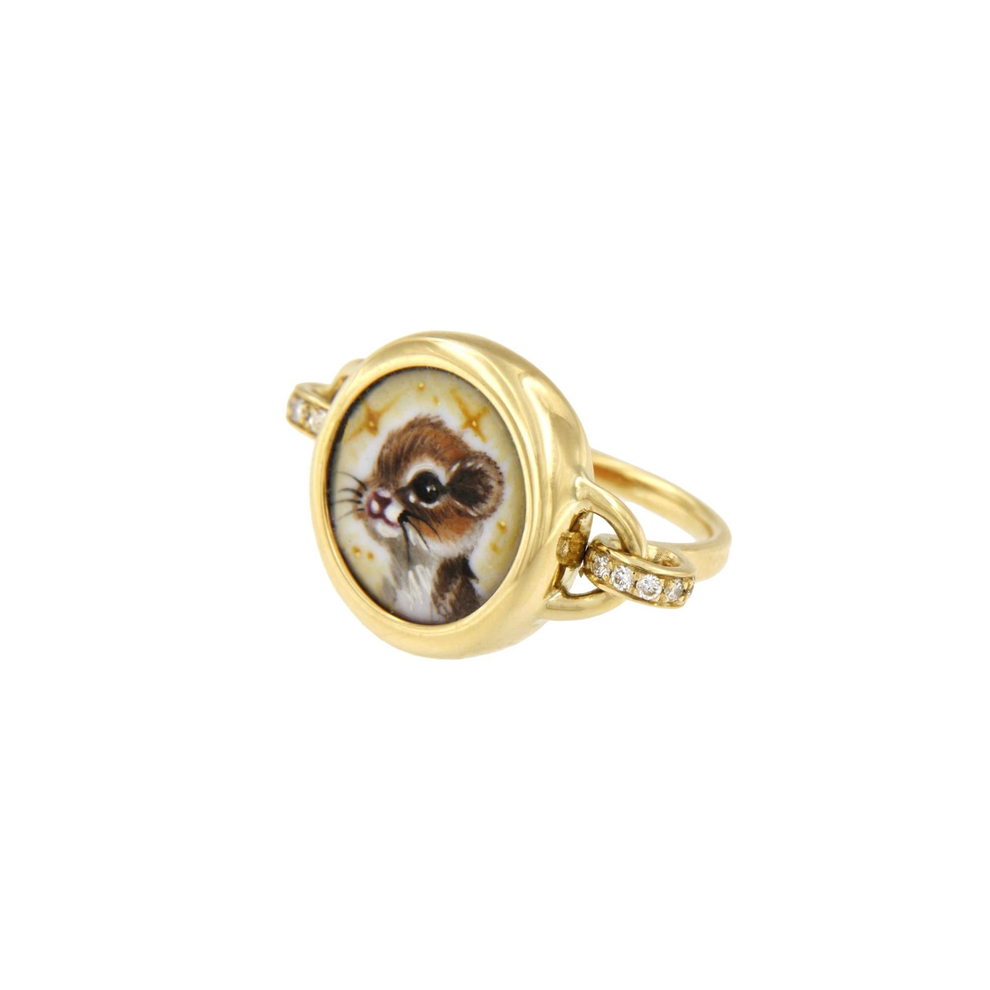 Chipmunk Animal 18K Yellow Gold Diamond Cocktail Ring For Sale at ...