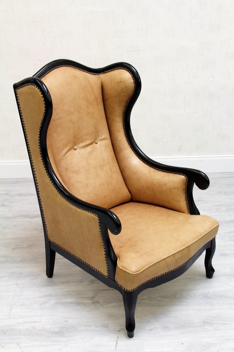 Chippendale Ledersessel Antik Vintage English Sessel Ohrensessel For Sale at 1stDibs