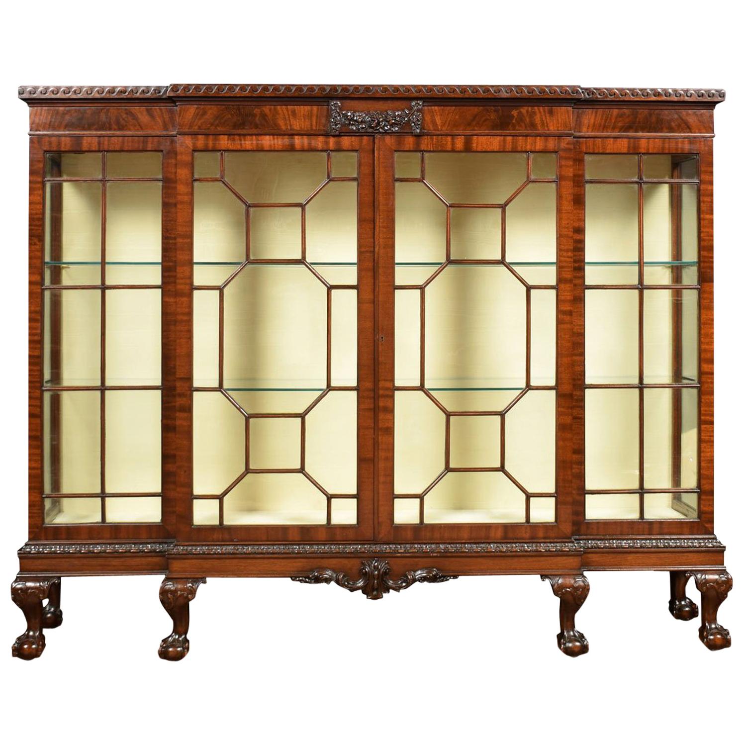 Chippendale Revival Mahogany Breakfront Cabinet For Sale at 1stDibs