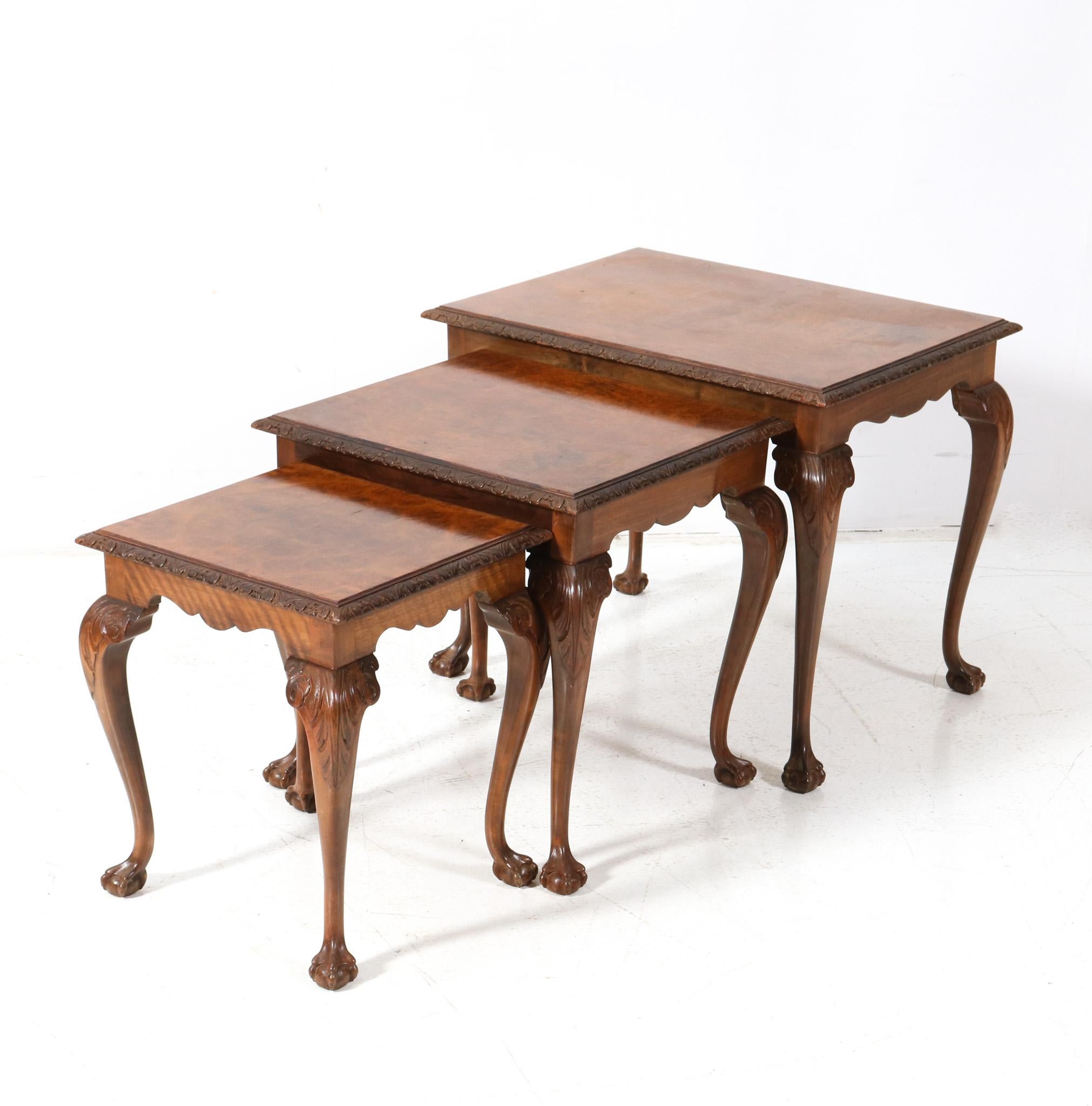 Chippendale Style Burl Walnut Nesting Tables, 1920s at 1stDibs