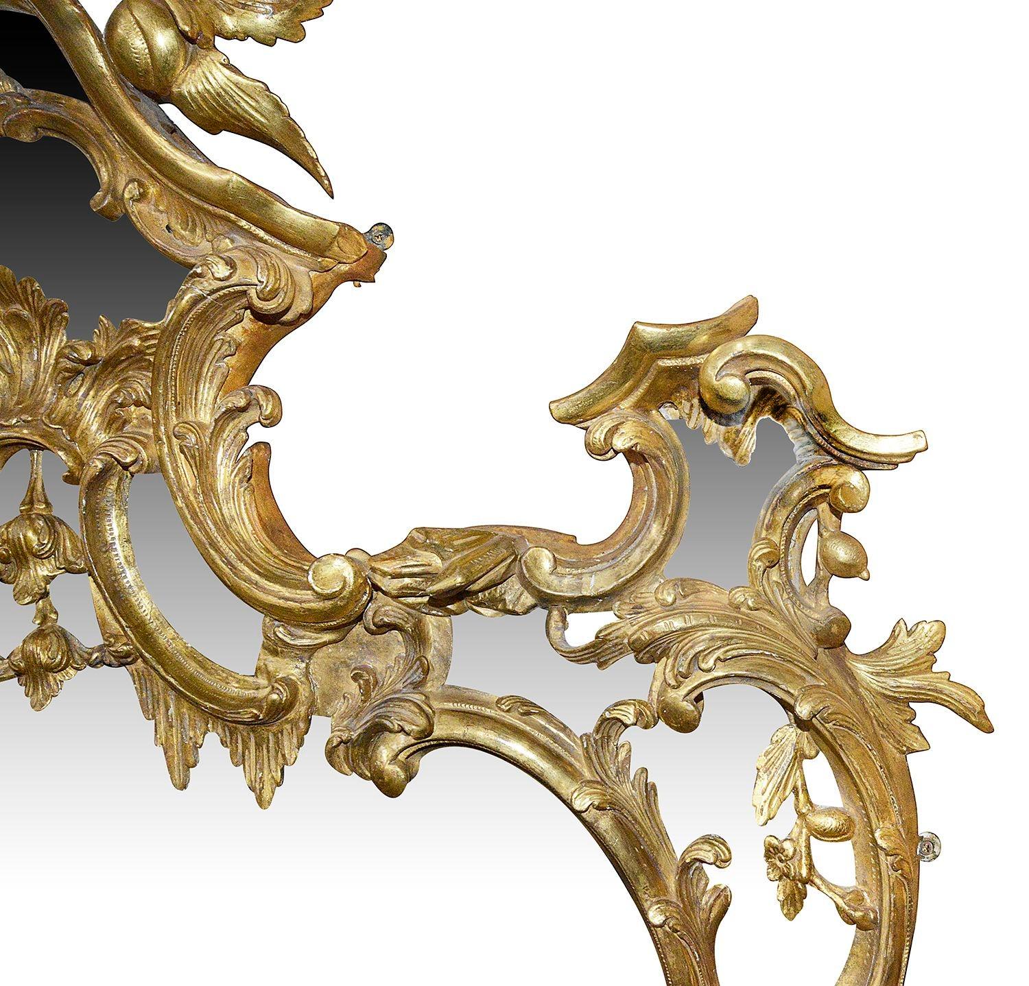 Chippendale style carved gilt wood pier glass wall mirror, circa 1860 ...