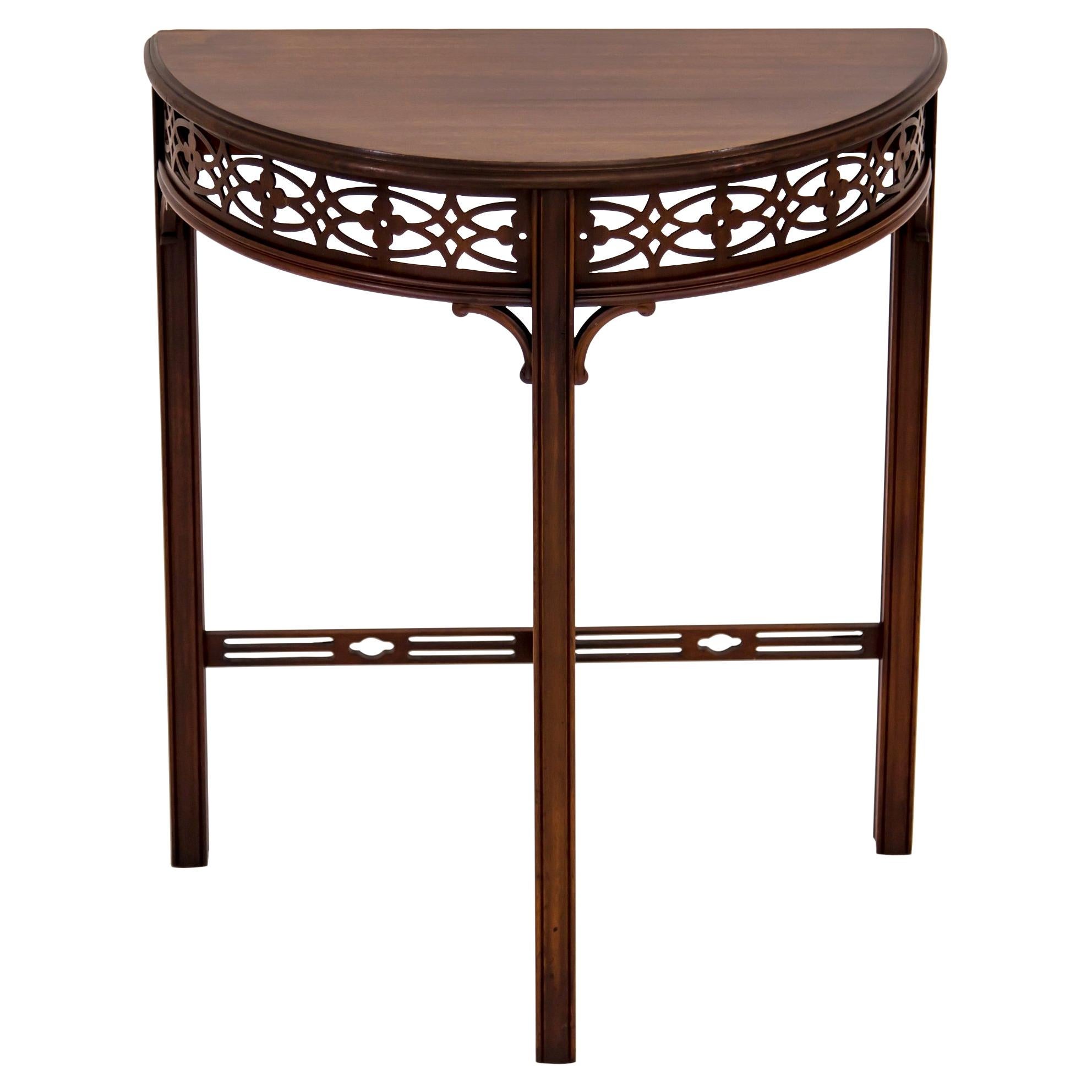 Chippendale Style Mahogany Demilune Fretwork Accent Table by John M ...