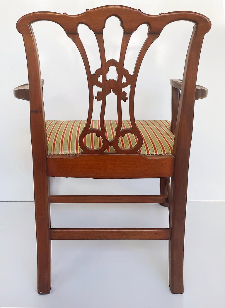 Chippendale Style Mahogany Slat Back Armchair with Upholstered Seat ...