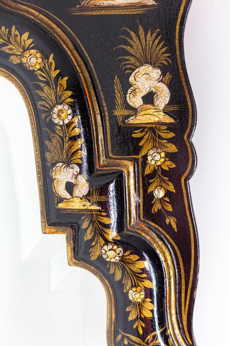 Chippendale Style Mirror in Black Lacquer, 1950’s For Sale at 1stDibs