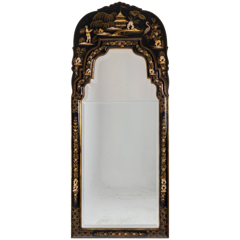 Chippendale Style Mirror in Black Lacquer, 1950’s For Sale at 1stDibs