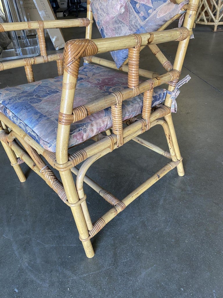 Chippendale Style Rattan Armchair Dining Chair w/ Diamond Back, Set of ...