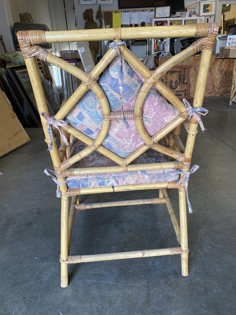 Chippendale Style Rattan Armchair Dining Chair w/ Diamond Back, Set of ...