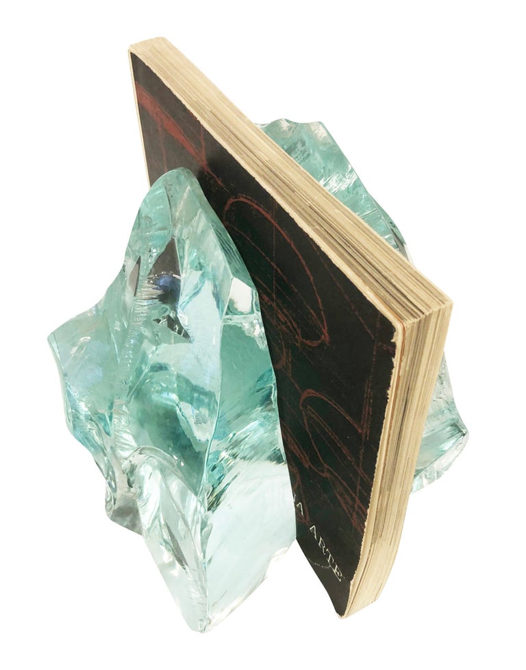 Chiseled Glass Book Ends in the Manner of Fontana Arte at 1stDibs