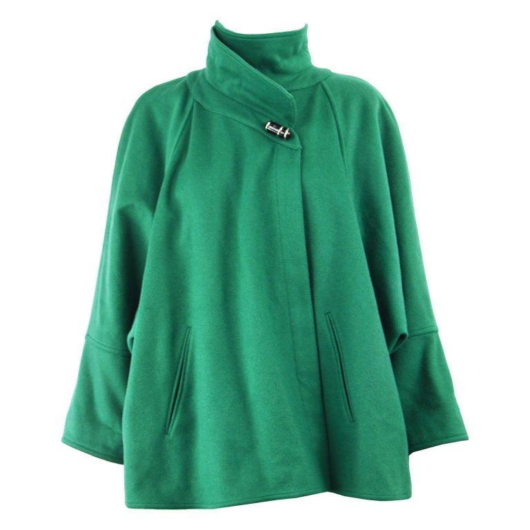 Chloe 1980s Ad Campaign Green Wool High Neck Batwing Sleeve Swagger ...