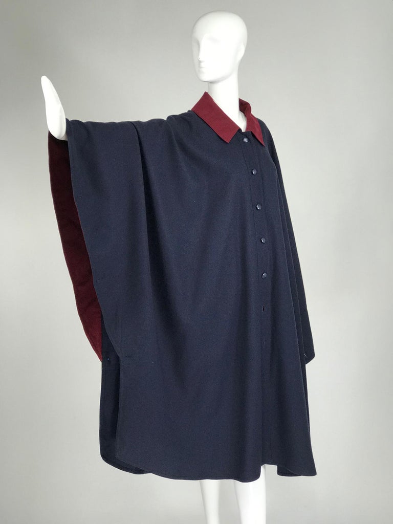 Chloe 1981 Blue and Wine Wool Cape Designed by Karl Lagerfeld ...