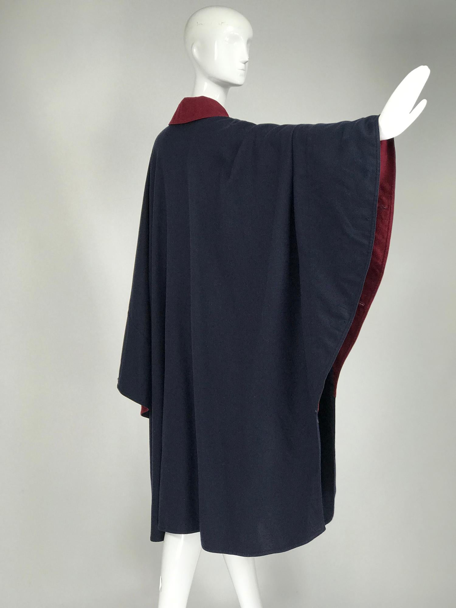 Chloe 1981 Blue and Wine Wool Cape Designed by Karl Lagerfeld ...