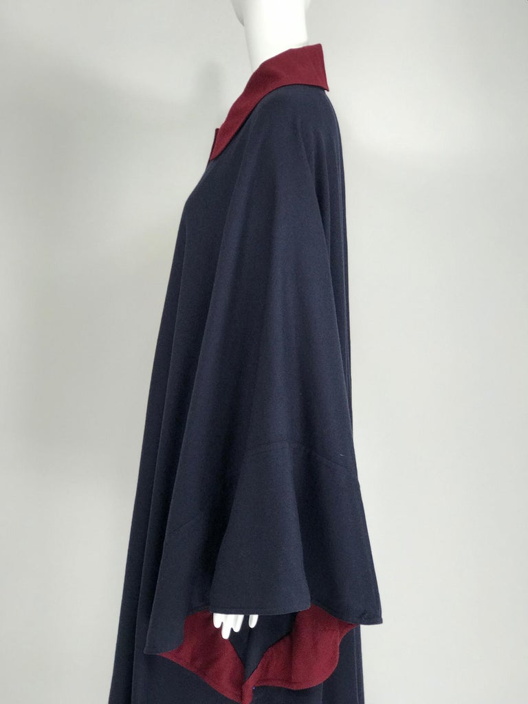 Chloe 1981 Blue and Wine Wool Cape Designed by Karl Lagerfeld ...