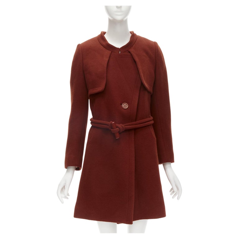 CHLOE 2015 brick red wool toggle belt long coat FR38 M For Sale at 1stDibs