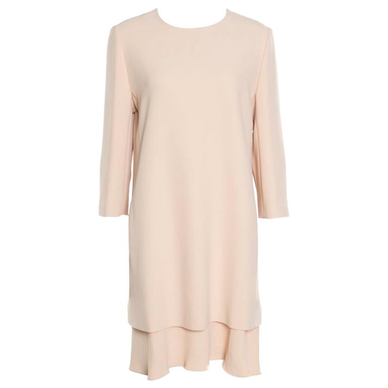 Chloe Beige Crepe Layered Ruffled Hem Long Sleeve Dress M at 1stDibs