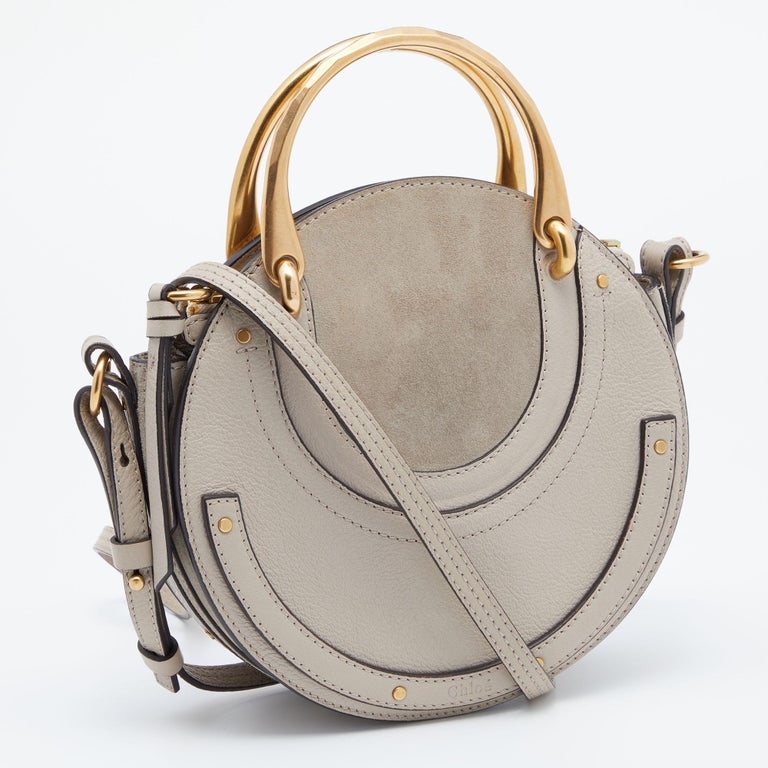 Chloe Beige Leather and Suede Small Pixie Round Crossbody Bag at 1stDibs