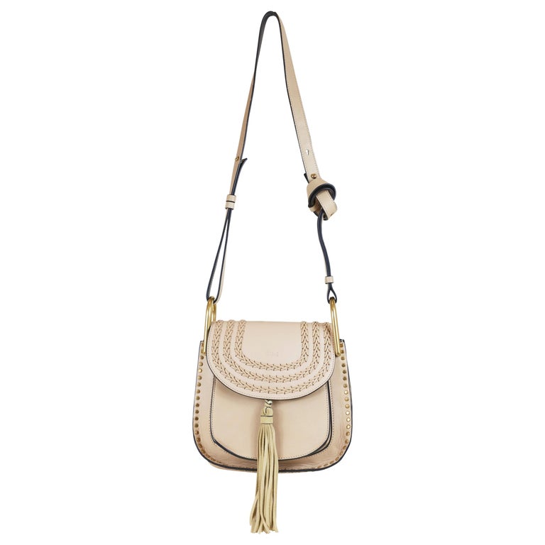 Chloe Beige Leather Crossbody Bag with Braided, Studded and Tassel ...